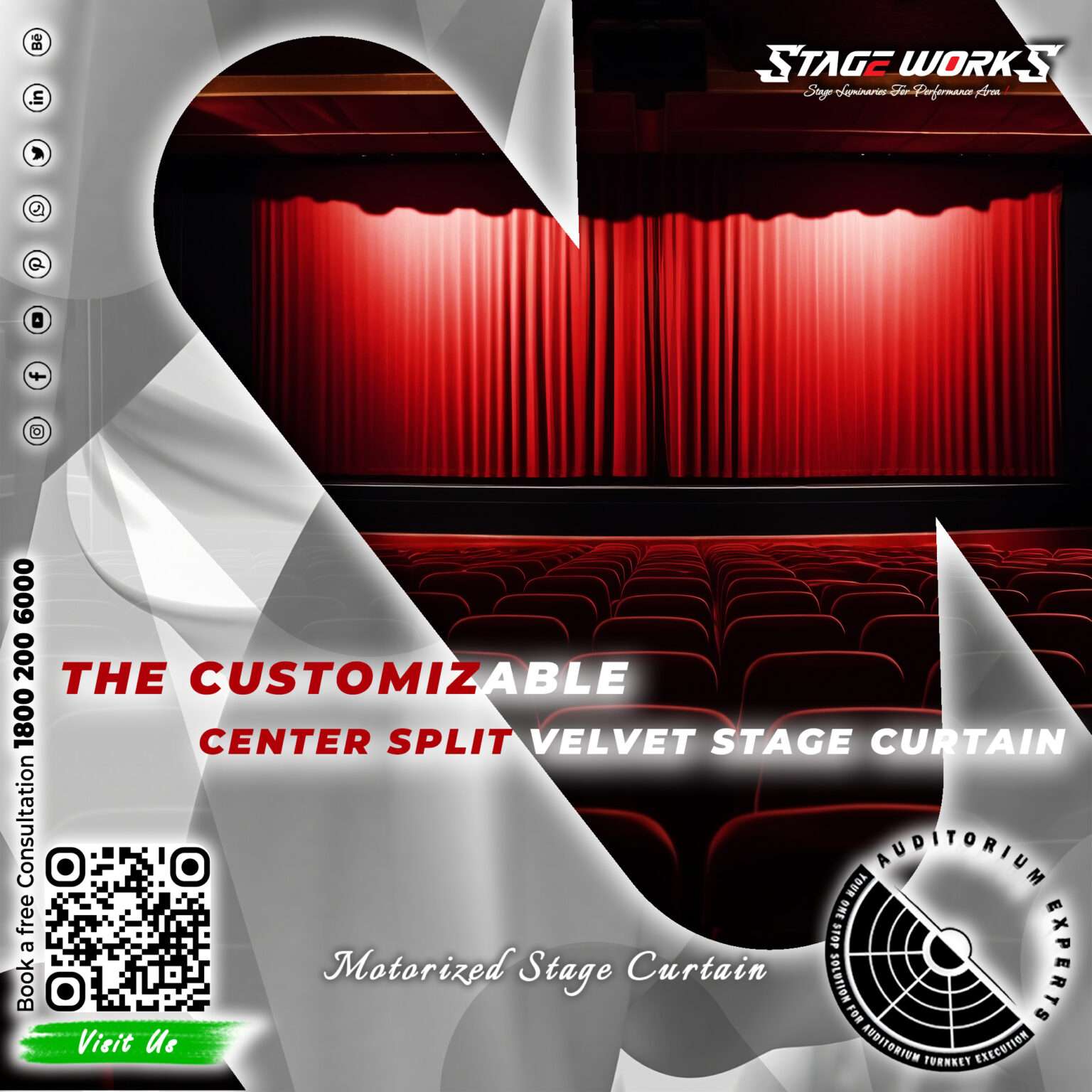 Horizontal Centre- Split Stage Curtain - Stage Works
