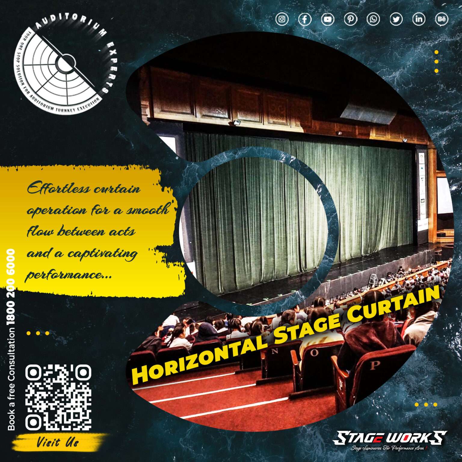 Horizontal Centre- Split Stage Curtain - Stage Works